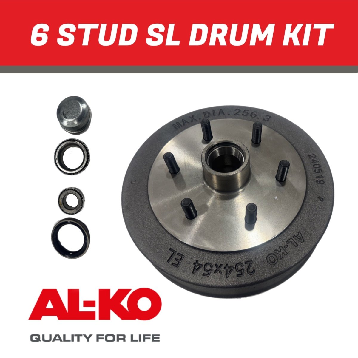 AL-KO 10″ Hub Drum – 6-Stud LandCruiser Prefitted Slimline Bearings – R ...